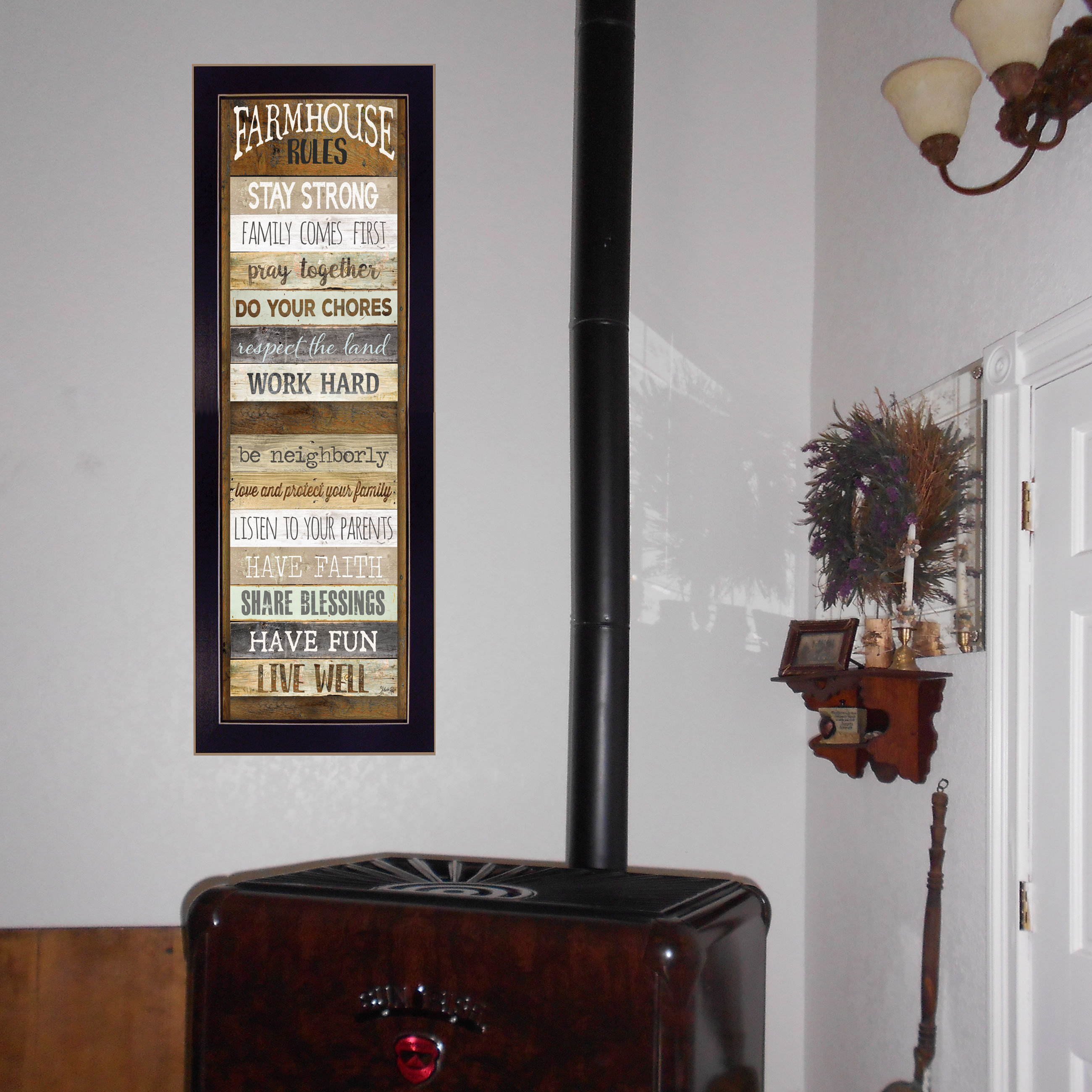 Winston Porter Farmhouse Rules Framed Wall Art for Living Room, Home ...