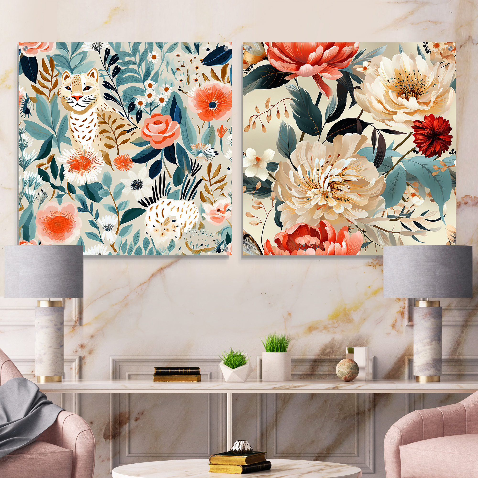 Design Art Modern Botanical Soft Color Scenery - Floral Acrylic Wall ...