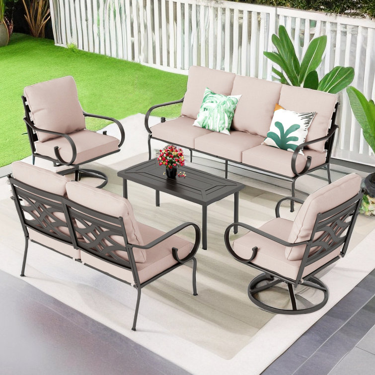 Lark Manor Arriona 7 Person Metal Patio Conversation Set with Loveseat ...