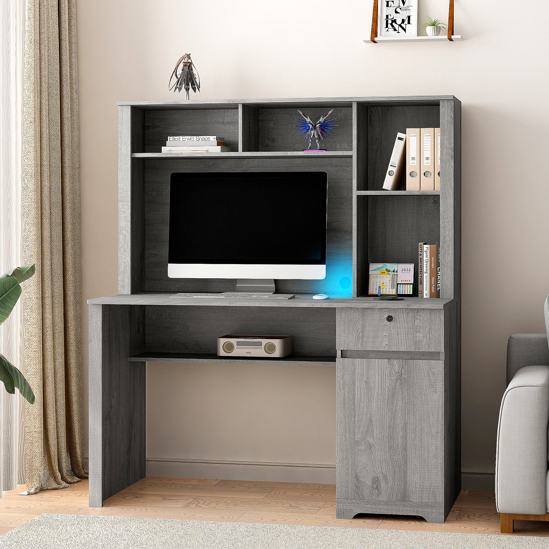 Latitude Run® Computer Desk With Hutch & Bookshelf,Wood Executive Desk ...