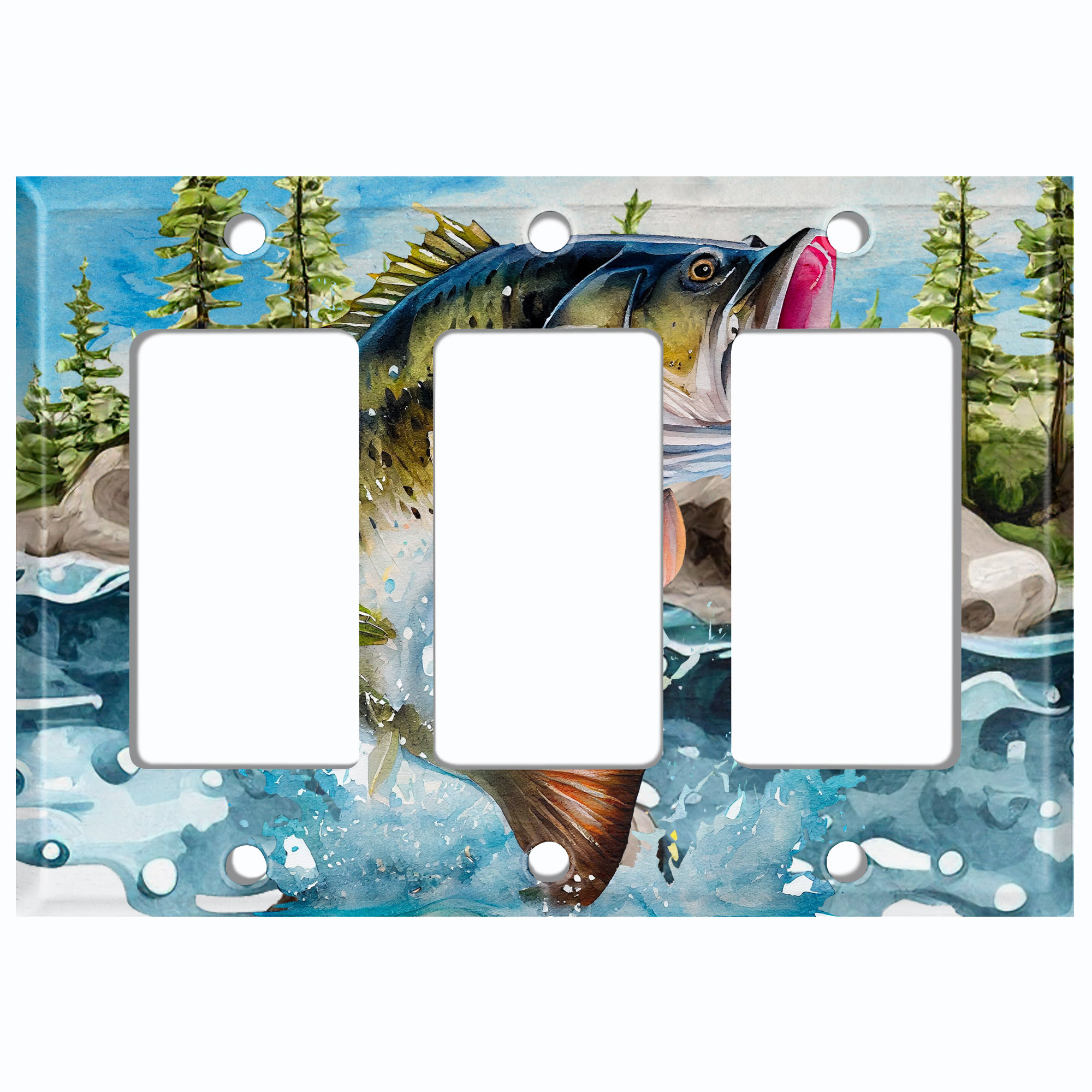 WorldAcc Metal Light Switch Plate Outlet Cover (Fishing Sea Bass River ...