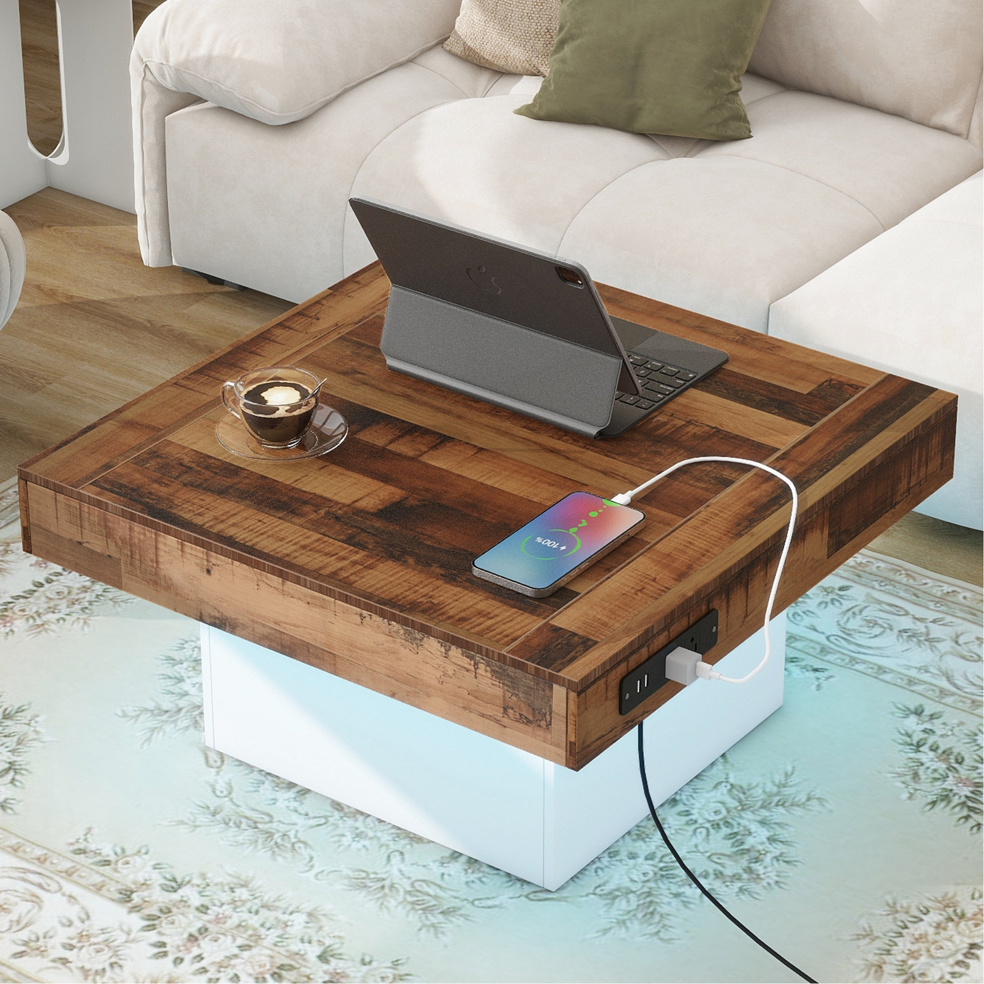 Latitude Run® 31.4'' X Coffee Table, Brown Spliced Wood Grain Surface ...