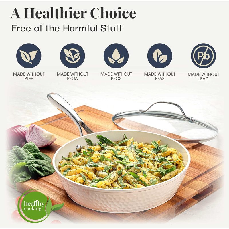 Gotham Steel Cream Hammered 15 Piece Nonstick Cookware Set with Cooking ...