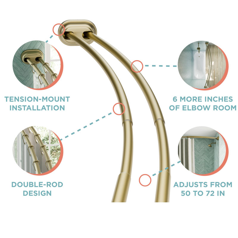 Passetas Double Curved Tension Shower Curtain Rod, No Drilling ...