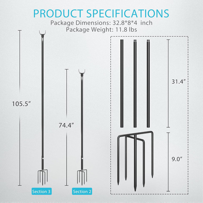 VIVOHOME Outdoor String Light Poles With Hooks, Ground Stakes (2 Pack ...