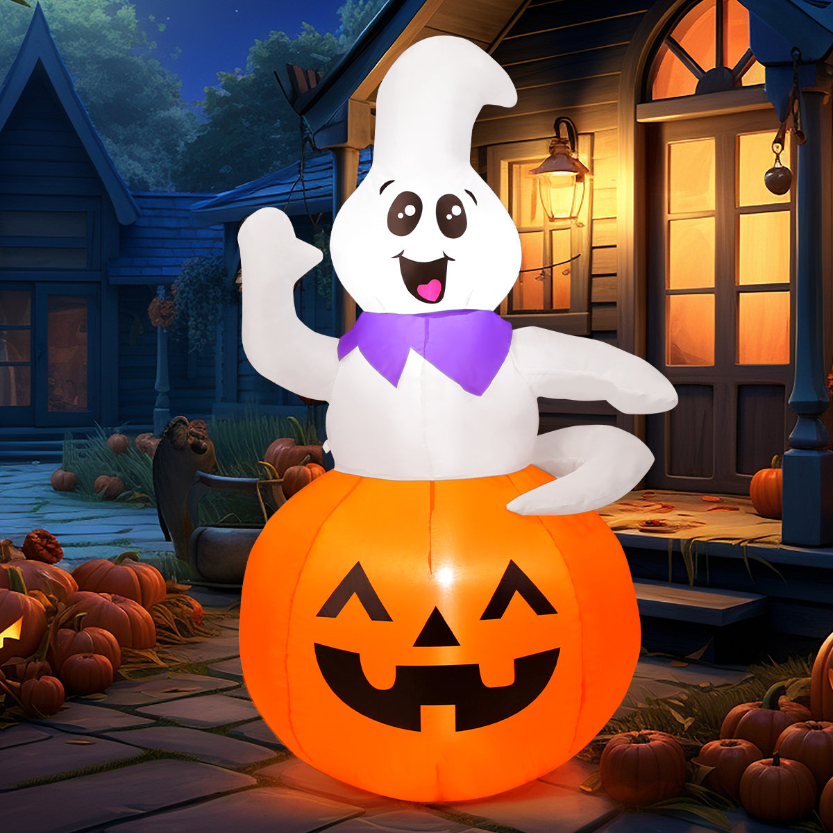 The Holiday Aisle® Halloween Inflatable 5 FT Cute Inflatable Ghost ...