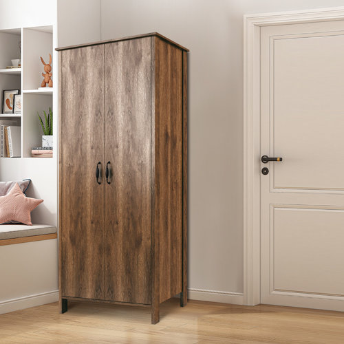 Millwood Pines Wanship Rustic Double-doors Wardrobe Closet with Shelves ...