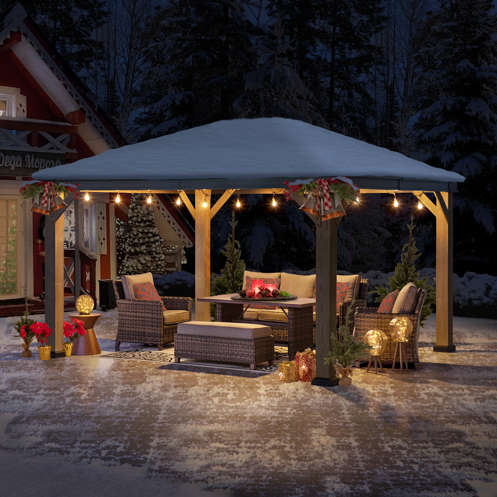 Sunjoy 11 x 13 ft. Hardtop Gazebo Outdoor Black Steel Frame Gazebo with ...