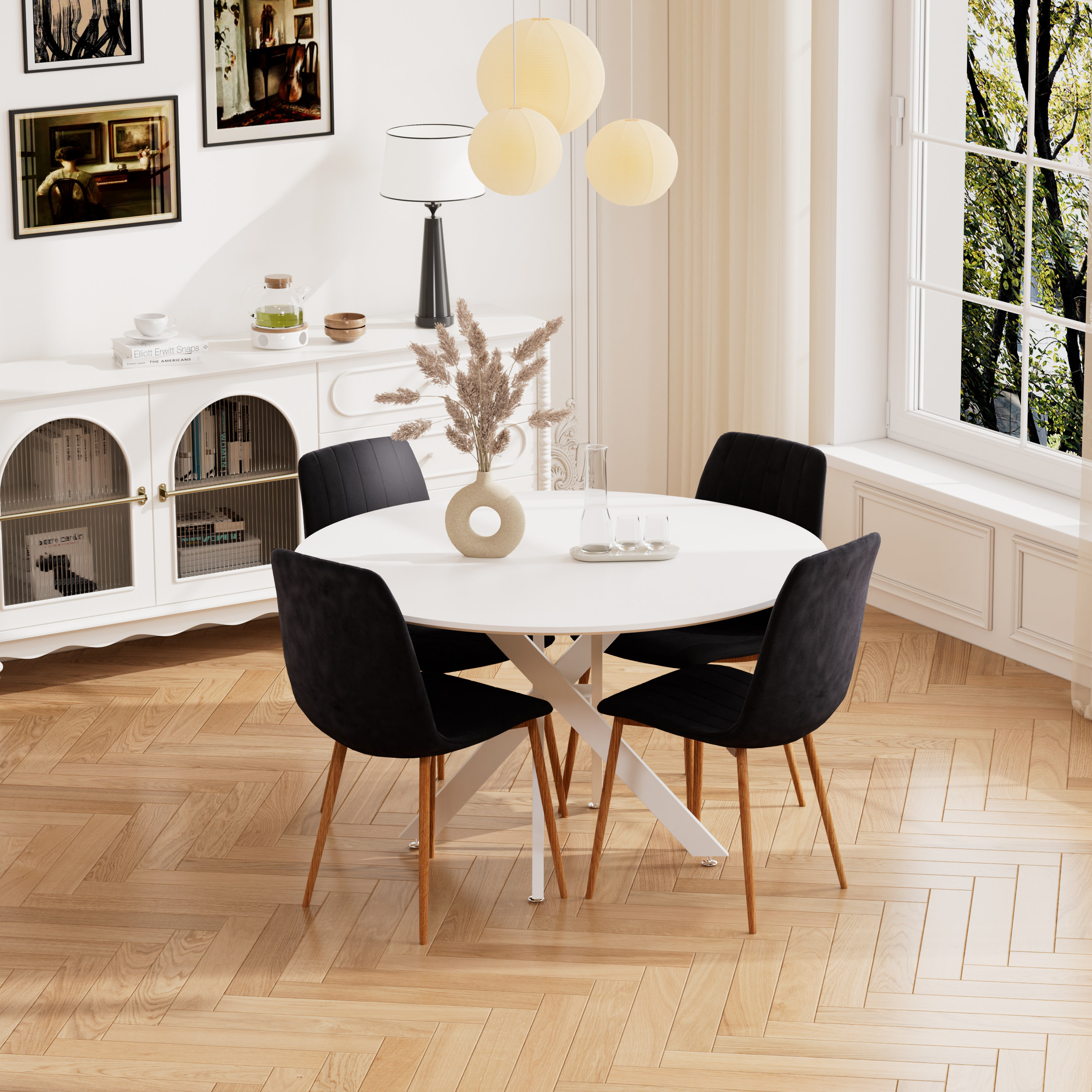 George Oliver 5-Piece Round Dining Table Set with 4 Velvet Dining ...