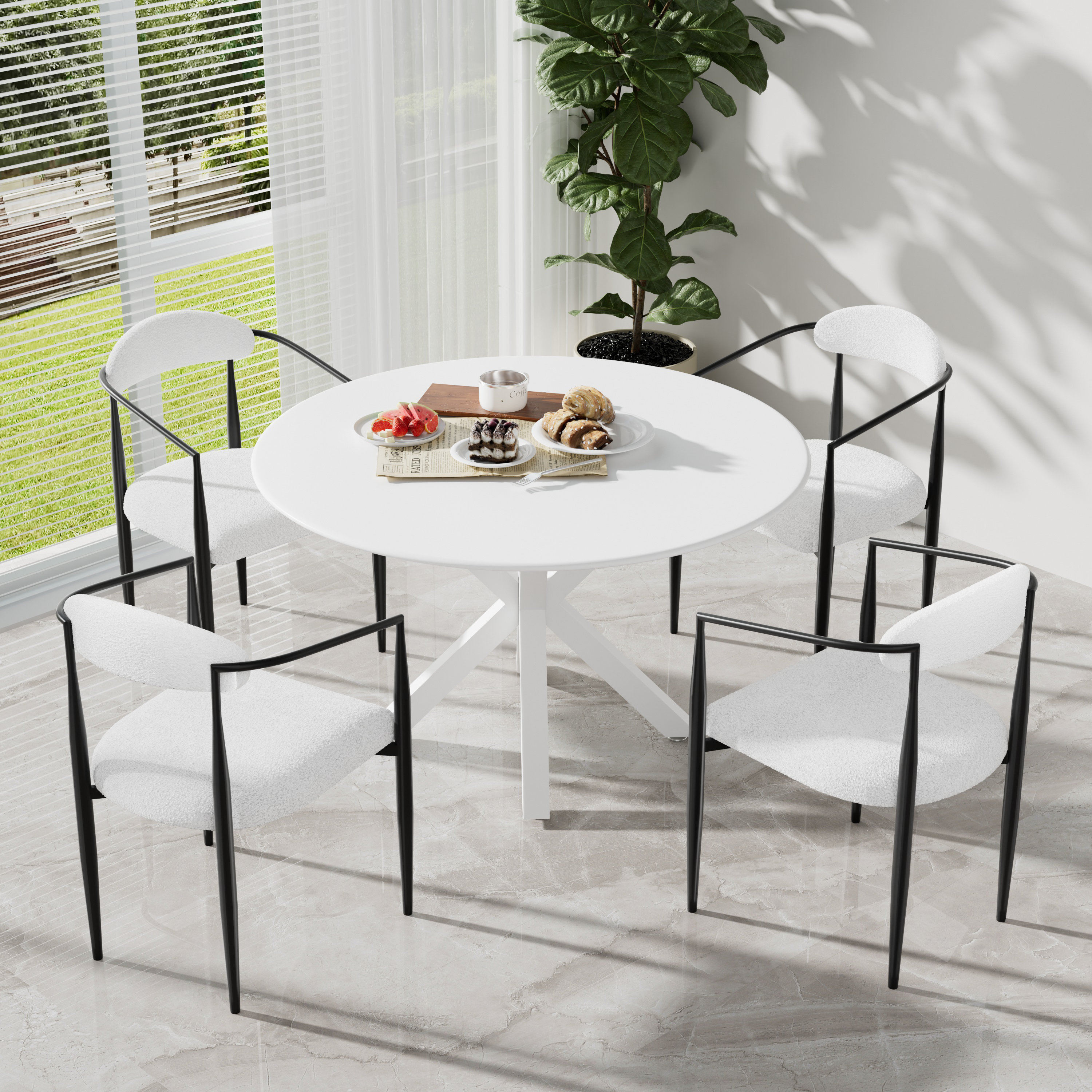 Latitude Run® 5 Piece Dining Set,42 Inch Round Dining Table and 4 ...