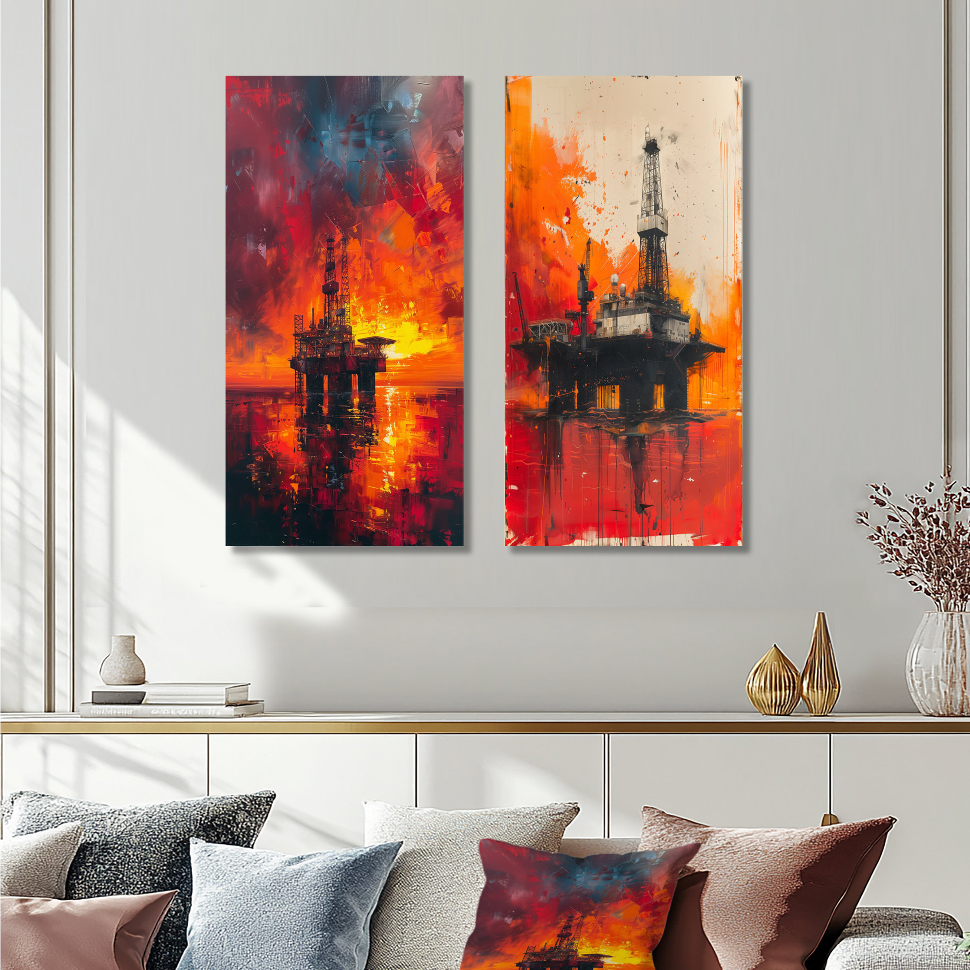 Williston Forge Red Orange Oil Rig Sunrise Rodeo I - Oil Rigs / Fields ...