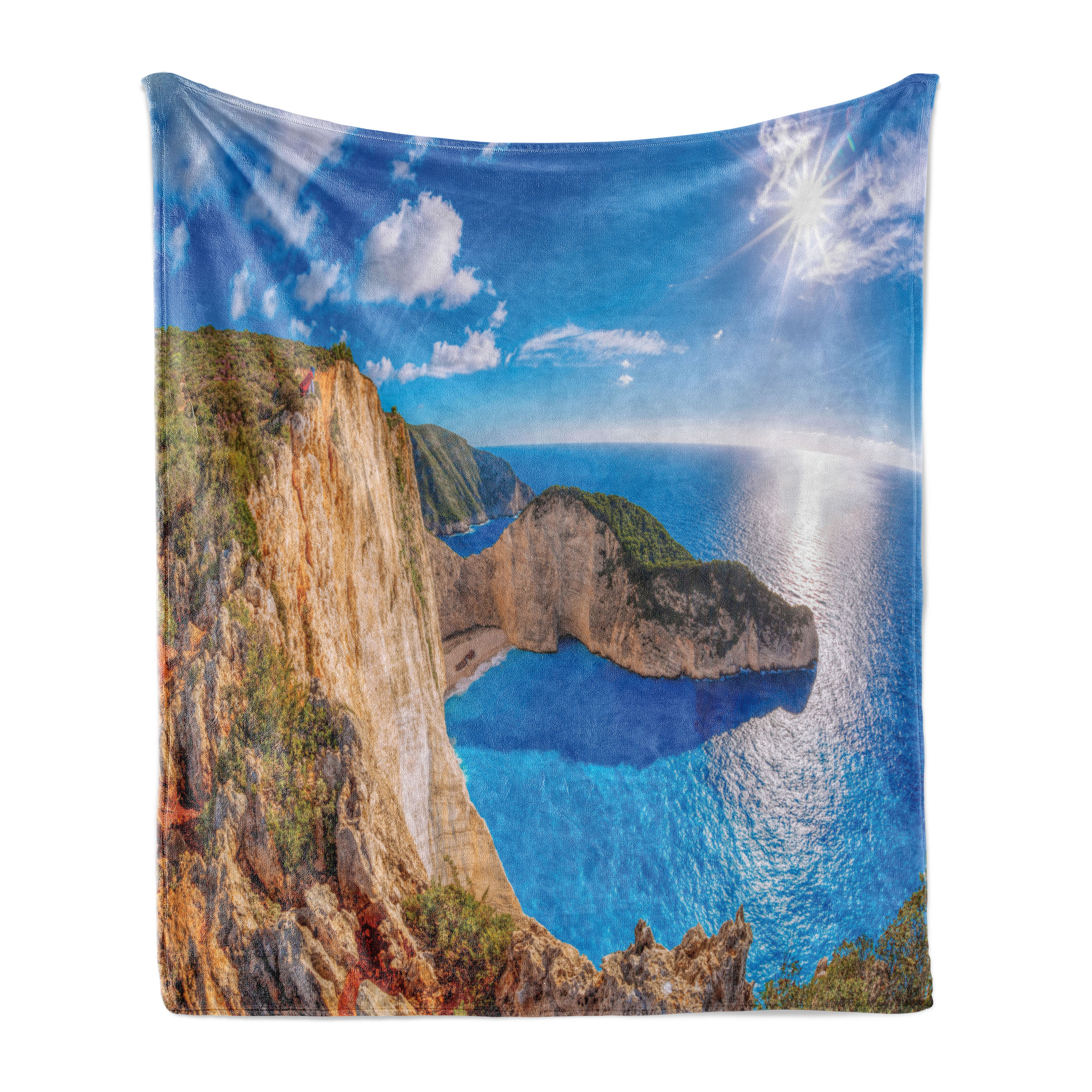 Ambesonne Greece Fleece Throw Blanket Navagio on Zakynthos Island Azure ...