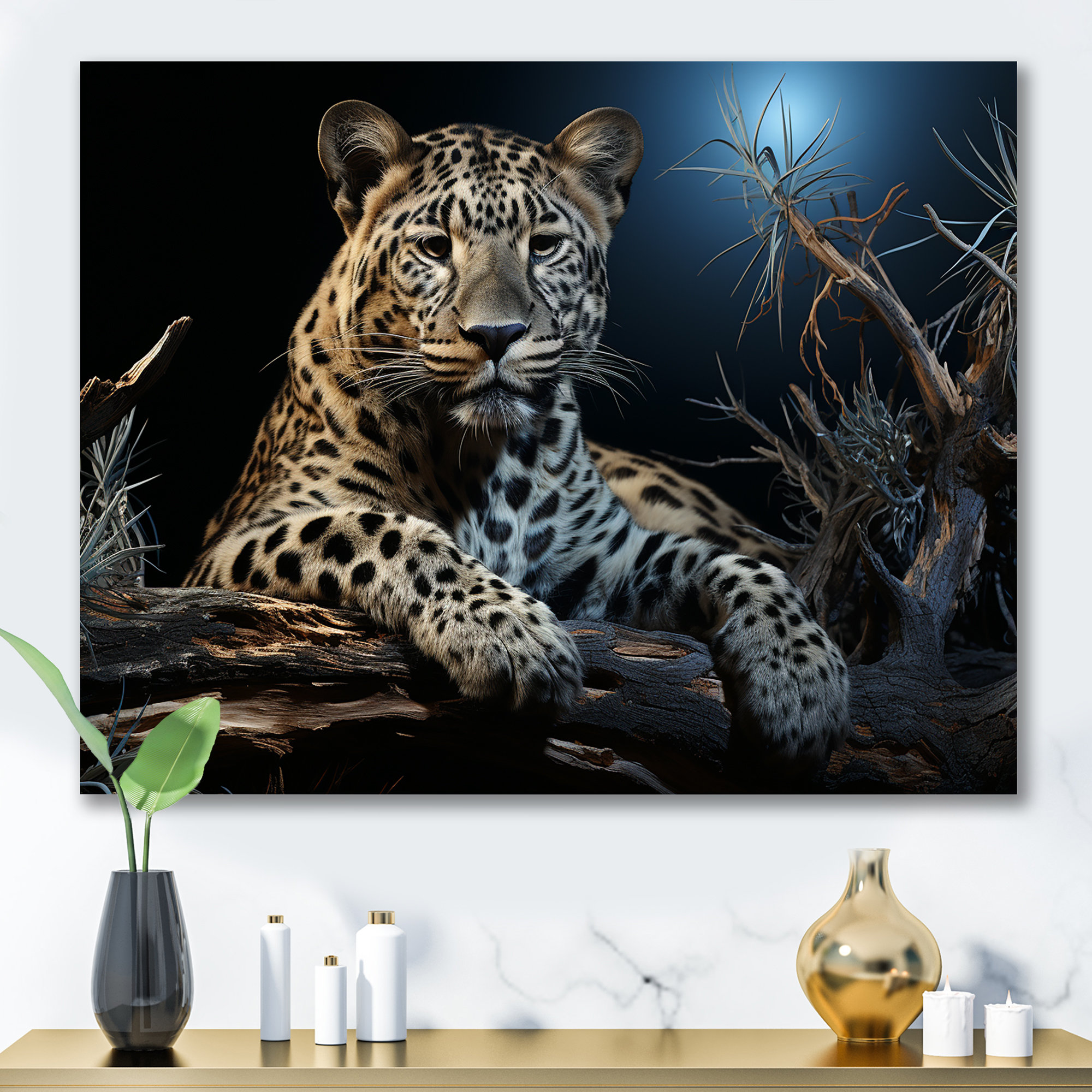 Ebern Designs Moonlit Leopard Camouflage - Print on Canvas | Wayfair