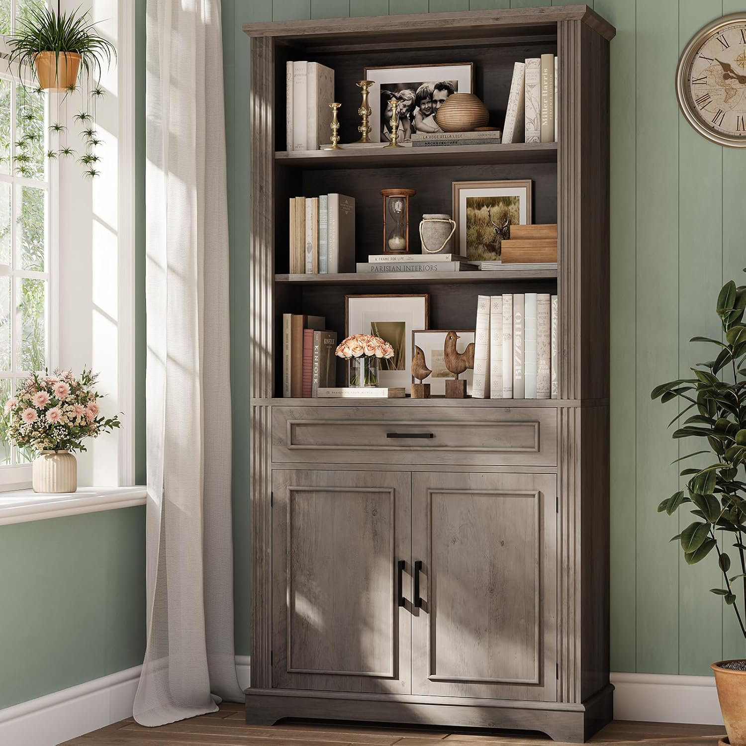 Lark Manor 70 In Tall Bookshelf Farmhouse Bookcases With Doors And ...