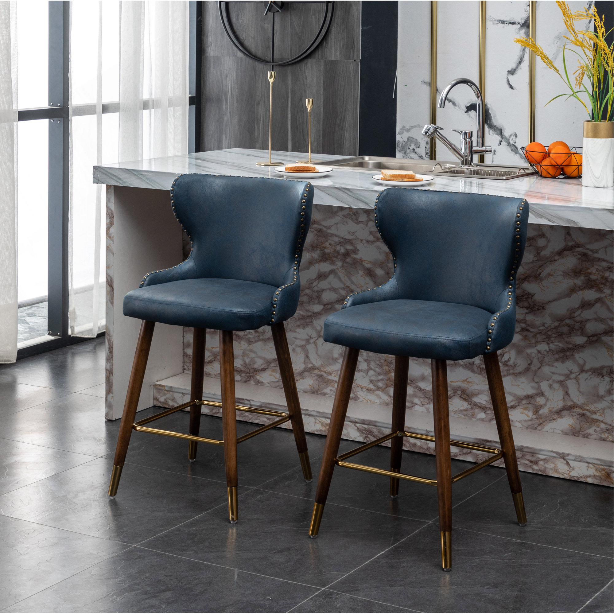 Everly Quinn Stylish And Comfortable Counter Stool Set With Tufted Back ...