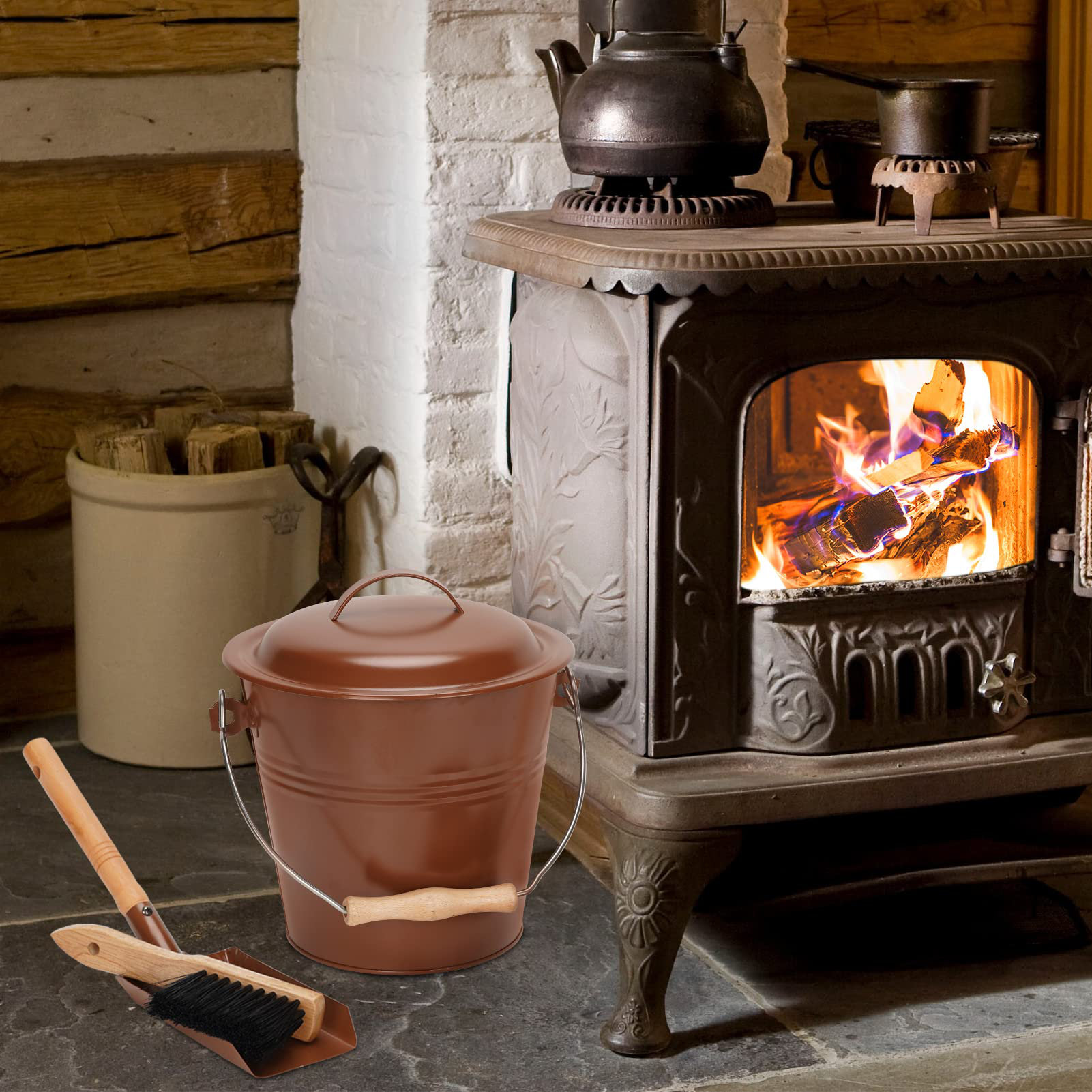 Winston Porter 1.5 Gallon Copper Ash Bucket Set With Lid, Shovel ...