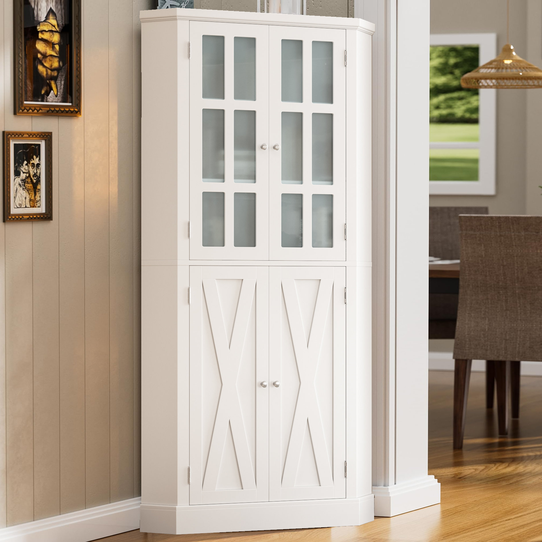Gracie Oaks Cyndle 67"H Corner Cabinet, White Tall Accent Cabinet With ...