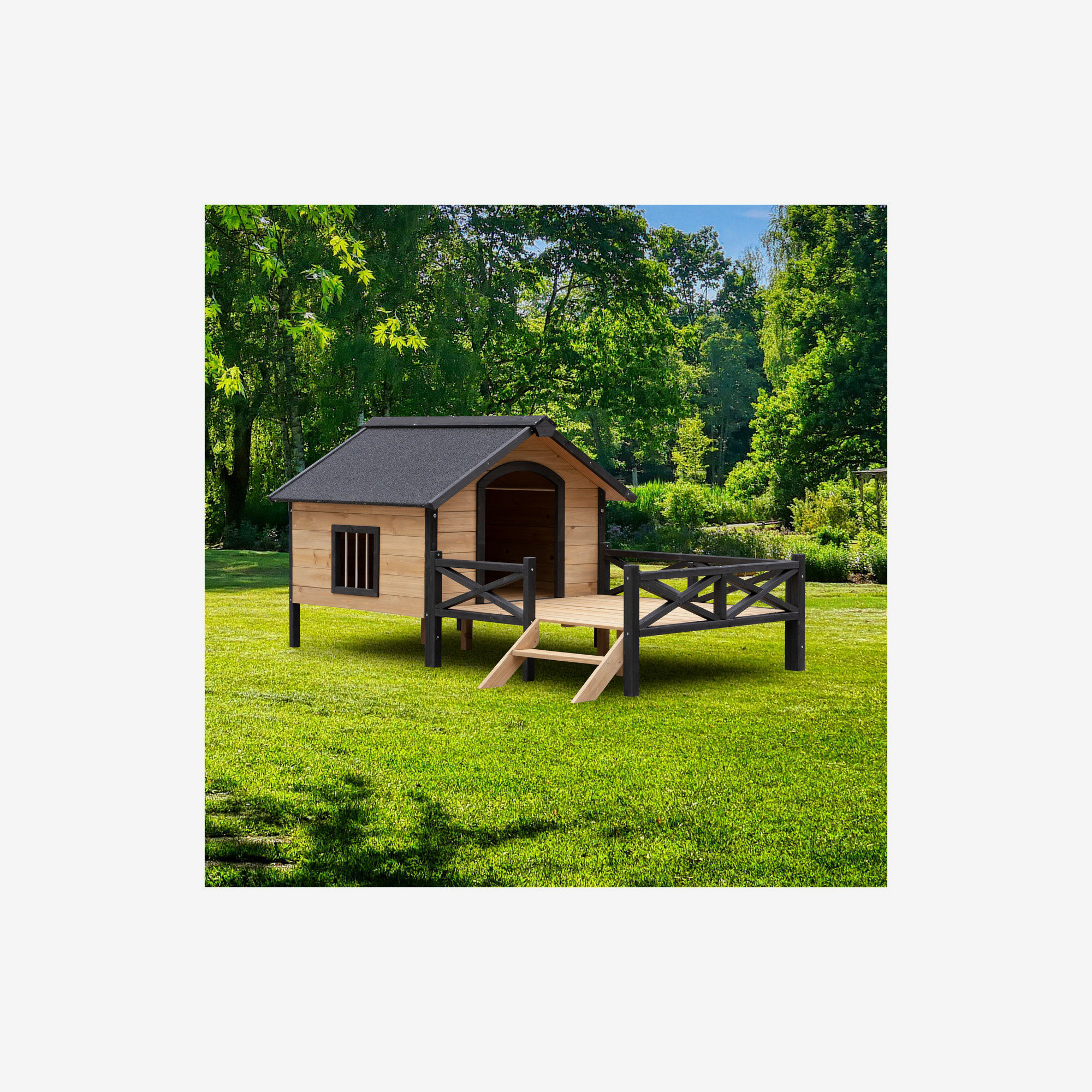 One Allium Way® Outdoor Large Wooden Cabin House Style Wooden Dog ...