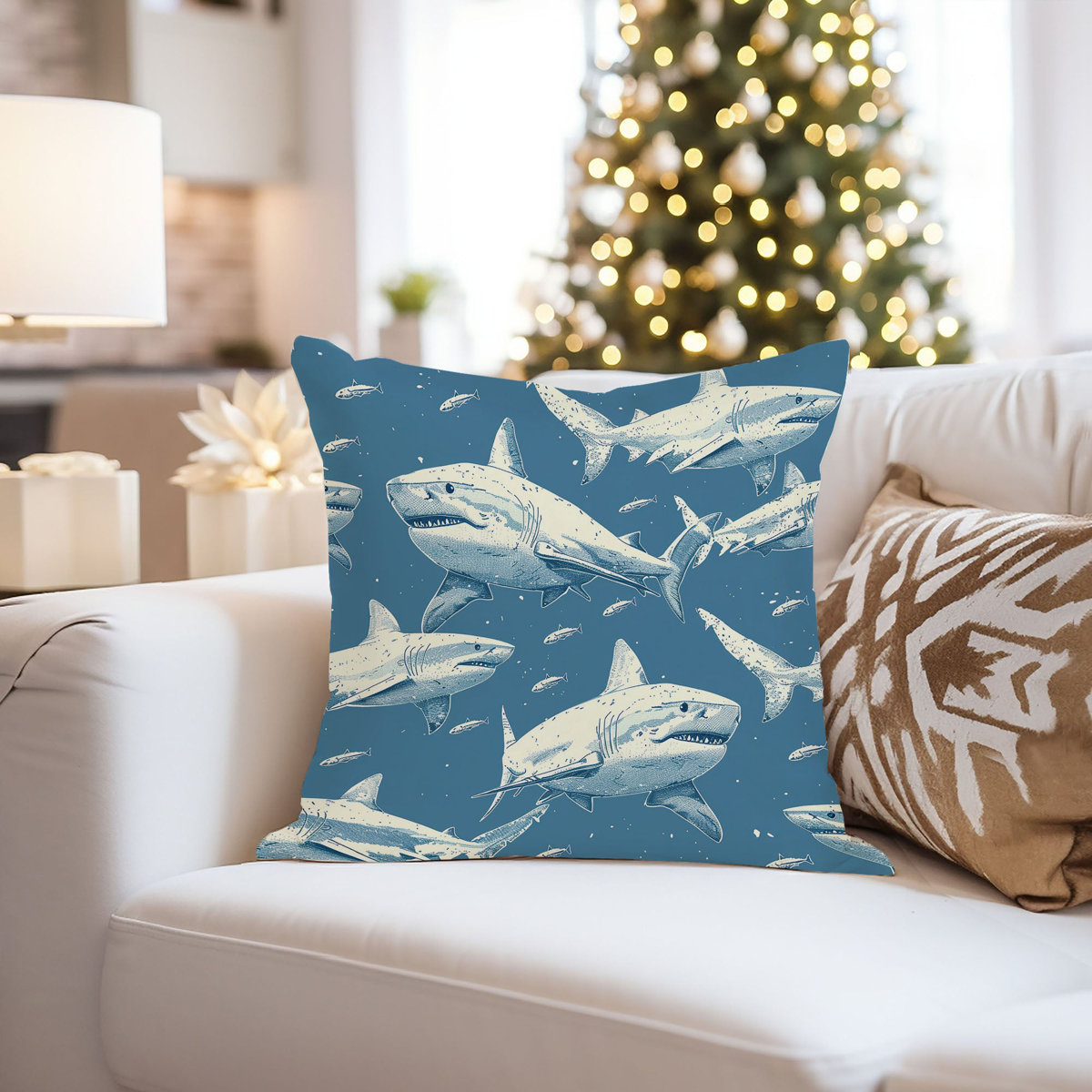 Ethan Taylor Animals Sharks Pattern VII Ocean Sea Animals Shark Pillow ...
