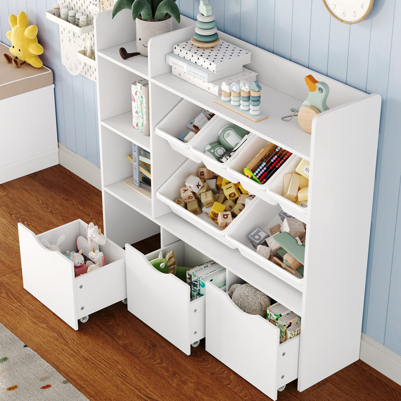 Latitude Run® Bookcase with toys Organizer, 3 Removable Drawers ...