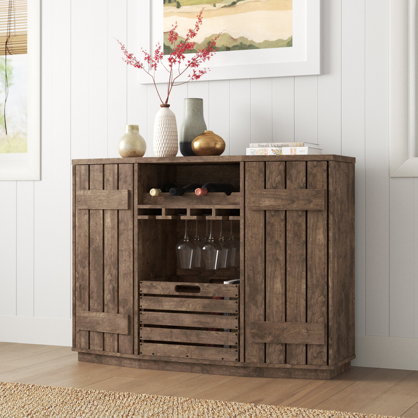Sand & Stable™ Lexie Slatted Bar Cabinet & Reviews | Wayfair