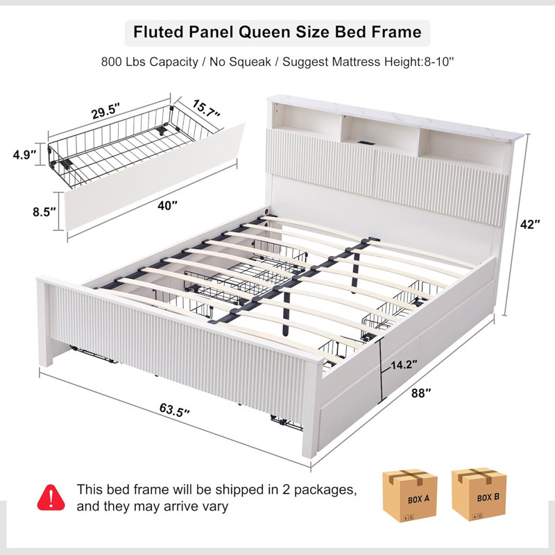 Red Barrel Studio® Alteo Fluted Panel Bed Frame With Charging Station ...