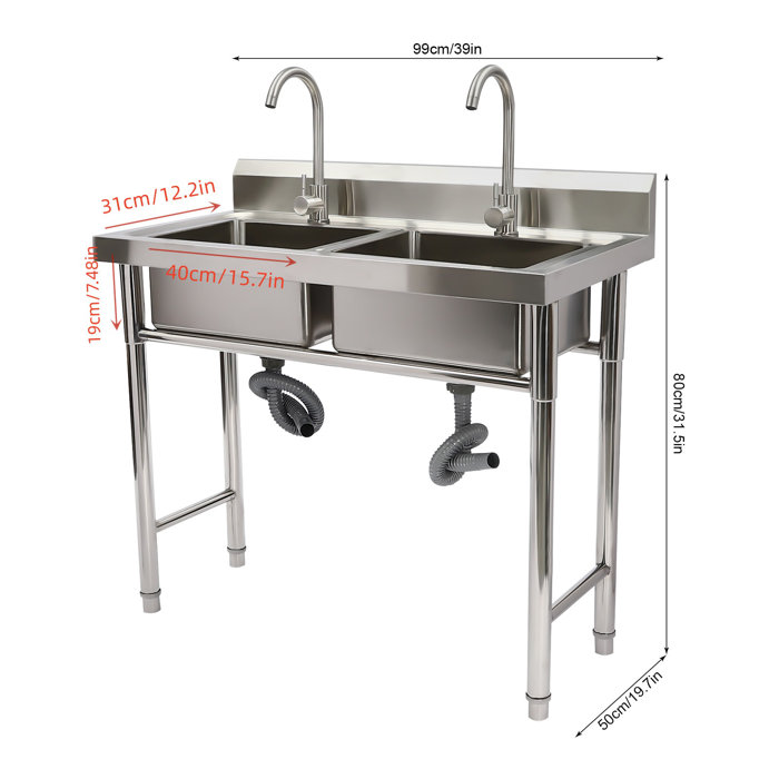 DENFER 39'' L x 19.7'' W Sliver Free Standing Handwash Station with ...