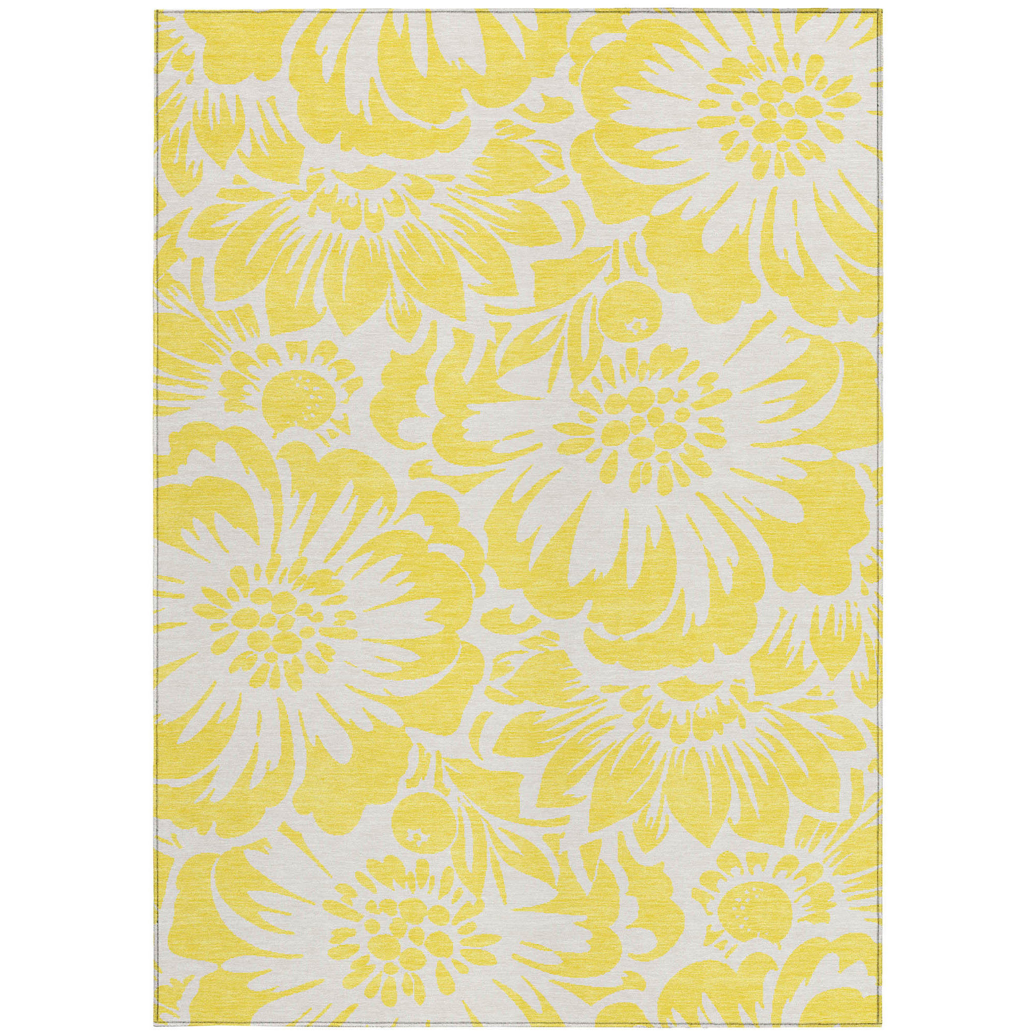 HomeRoots Tapis extérieur lavable antidérapant à motif floral jaune et ivoire 8 pi x 10 pi ...