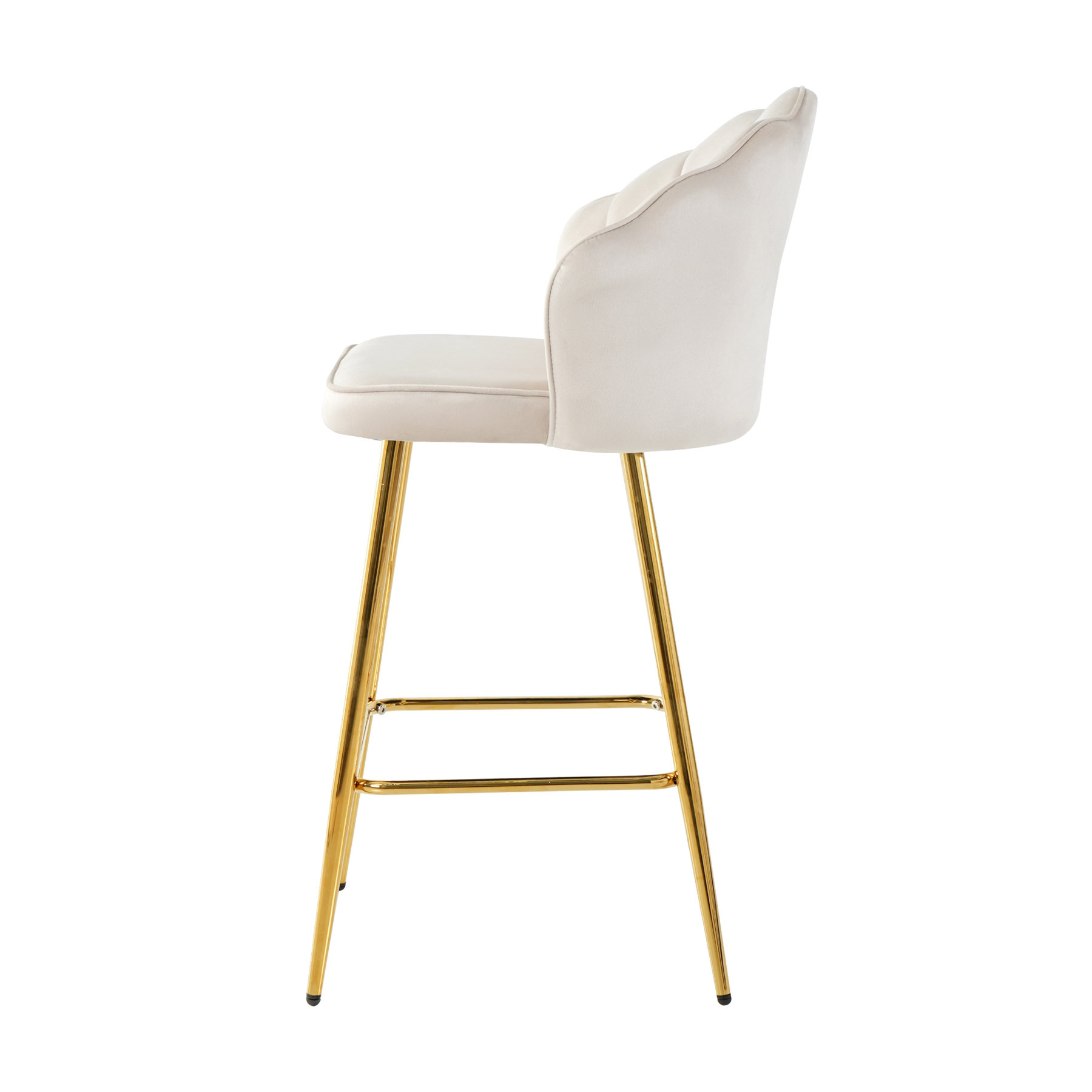 Everly Quinn Shell shape off white velvet bar chair, gold-plated metal ...