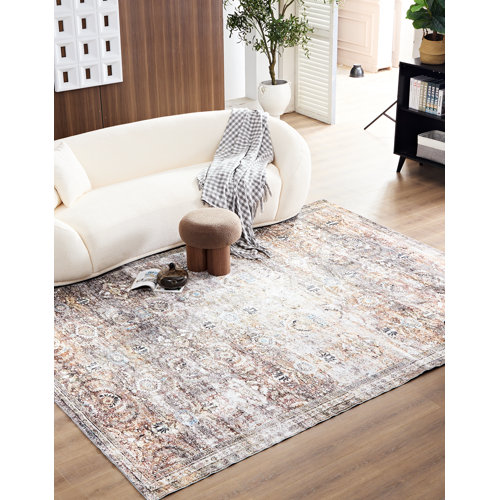 Bungalow Rose Aarusan Machine Washable Oriental Brown/Rust Area Rug ...