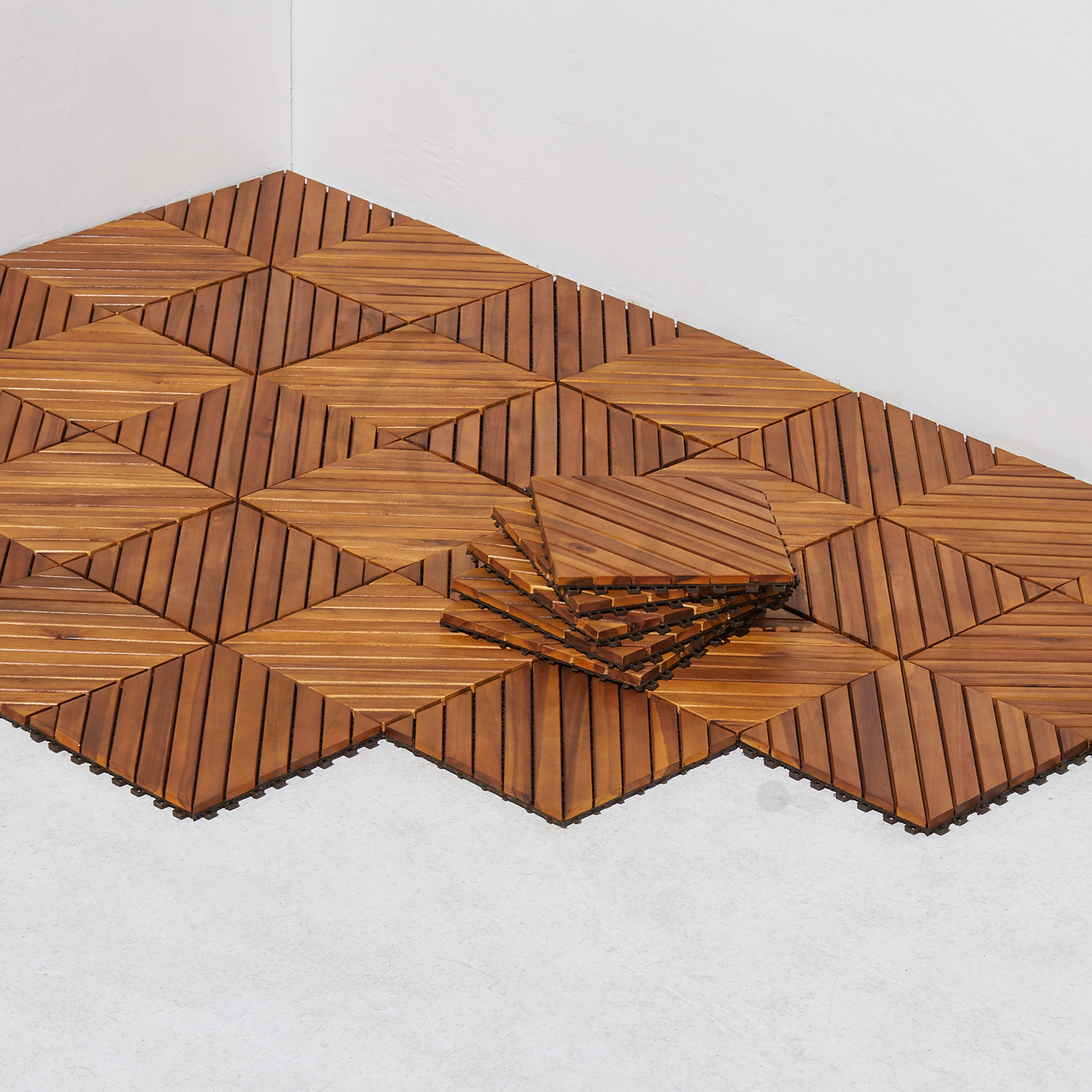 Wateday Dashiell 12-Diagonal Slat Acacia Interlocking Deck Tile (Set of ...