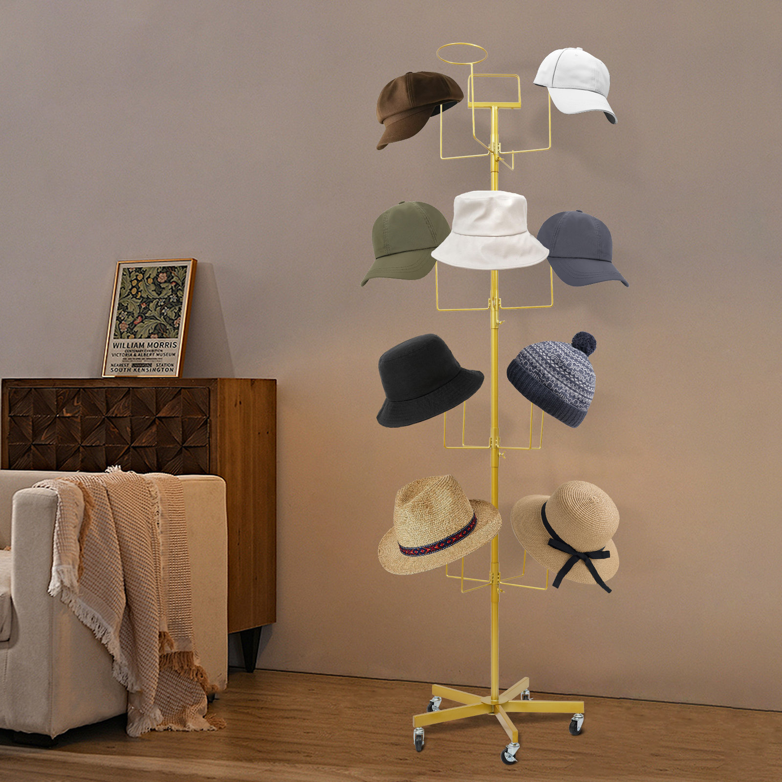Rebrilliant Freestanding Hat Display Stand 16 Hat Positions With Wheels ...