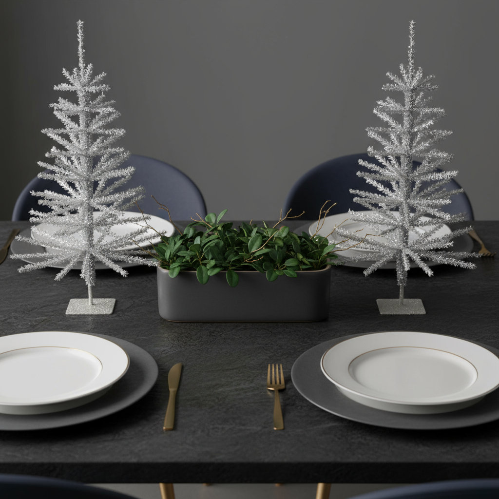 The Holiday Aisle® Set Of Two Silver Tinsel Sparse Pine Christmas Trees ...