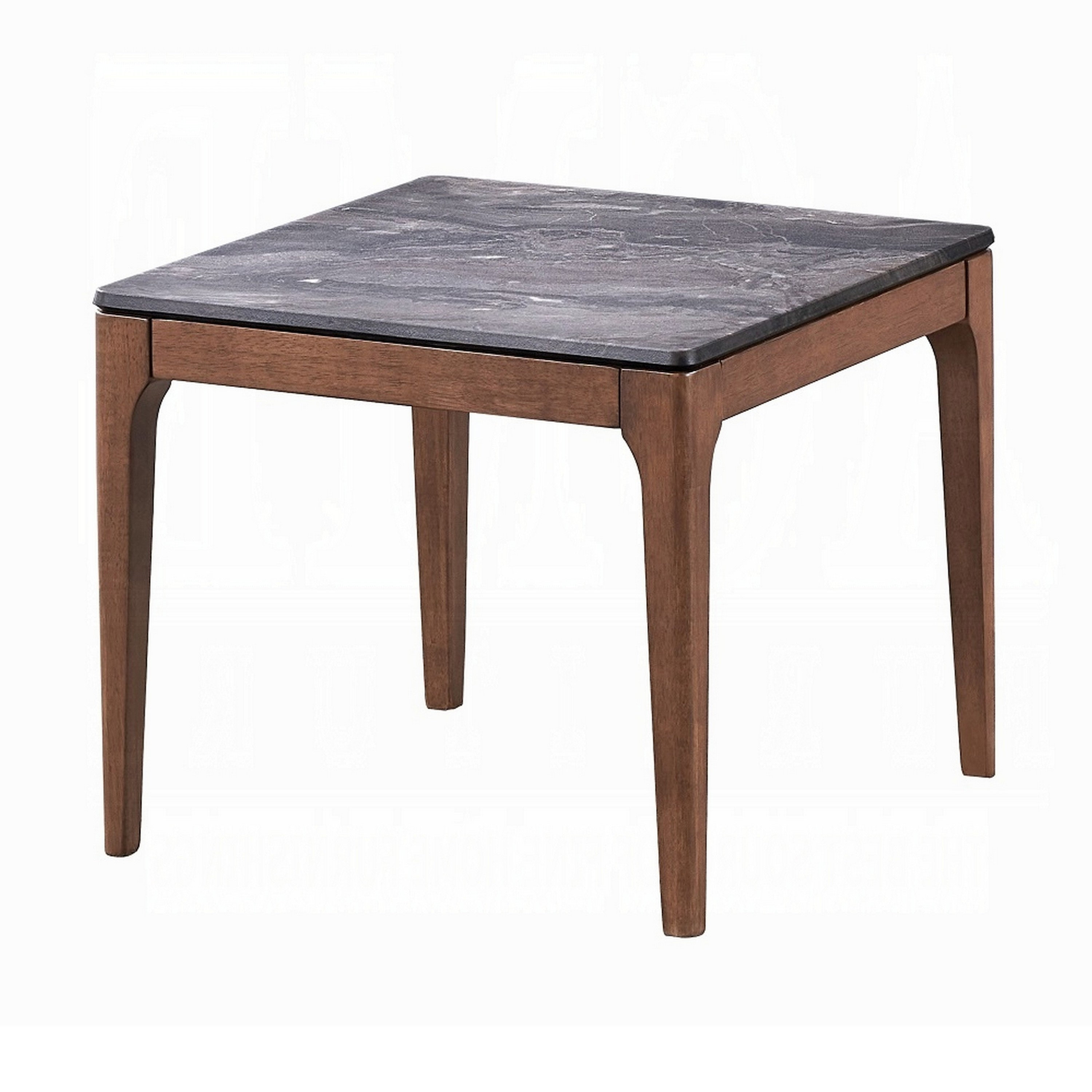 Benjara Evis Side End Table, 24 Inch Square Grey Faux Stone Top, Brown ...