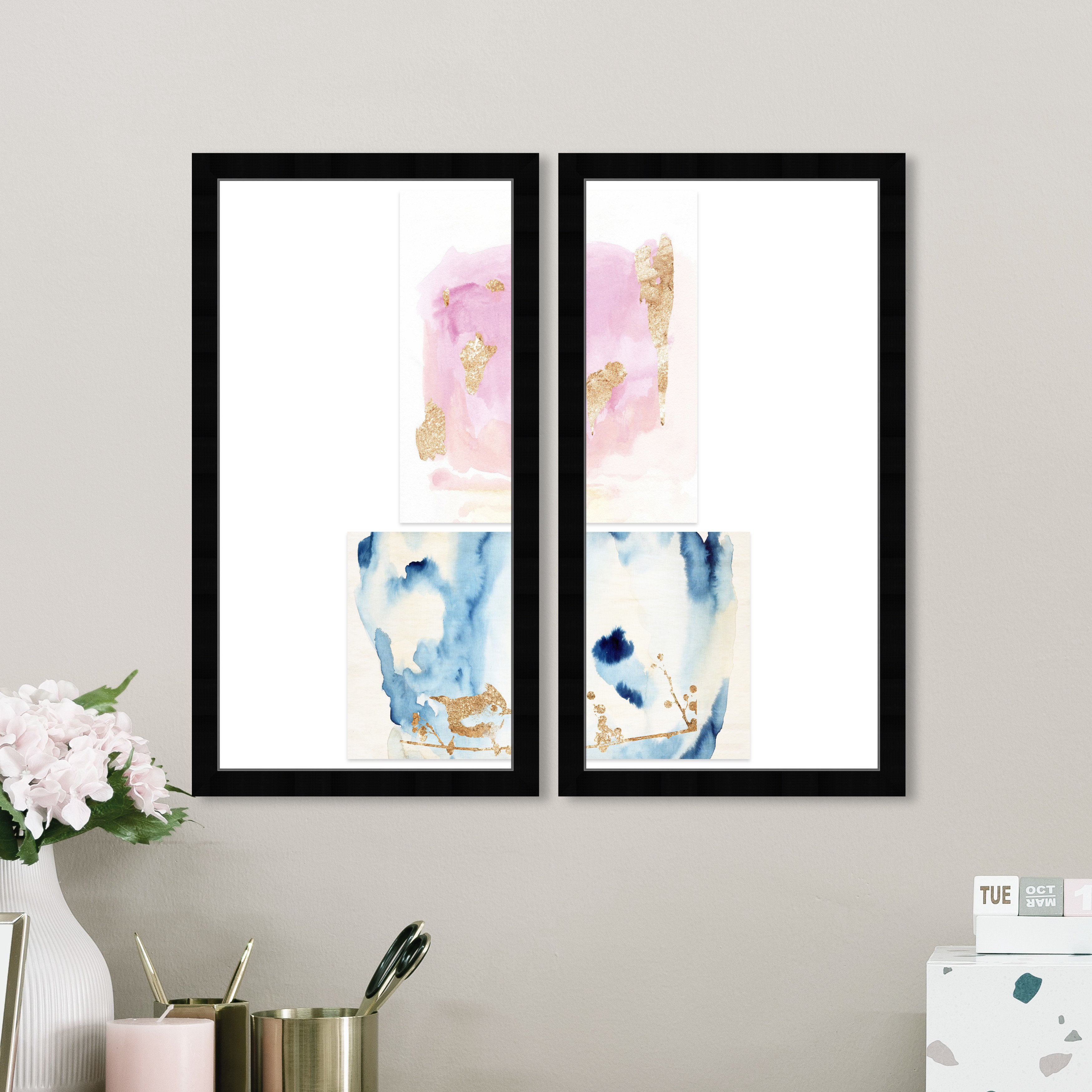 Wynwood Studio Abstract Golden Pastel Shade Set Pink And Light Pink ...