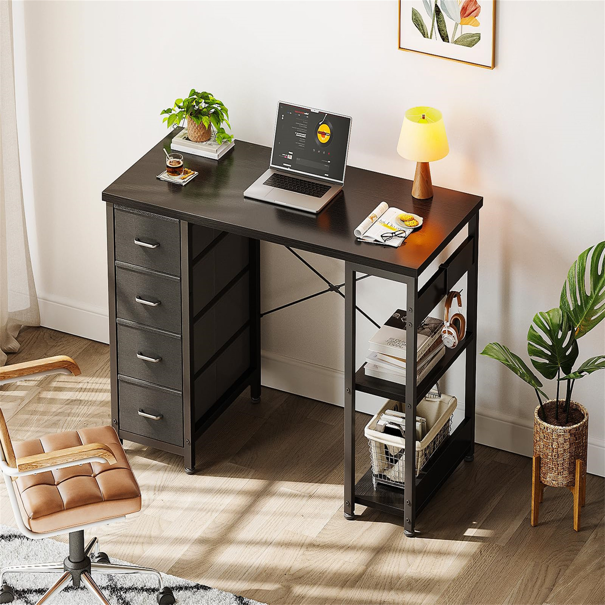 Inbox Zero Small Computer Desk With Drawers, Office Desk With Storage ...