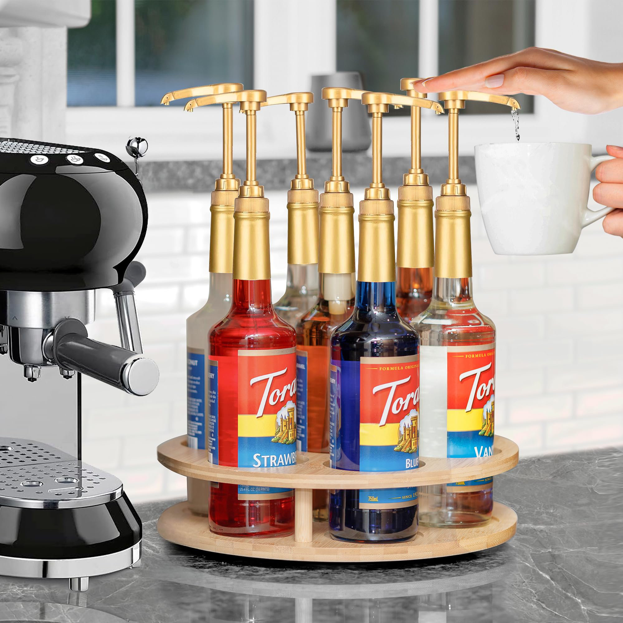 BOJUNTAN Coffee Syrup Organizer, Coffee Syrup Holder, 7 Bottles ...