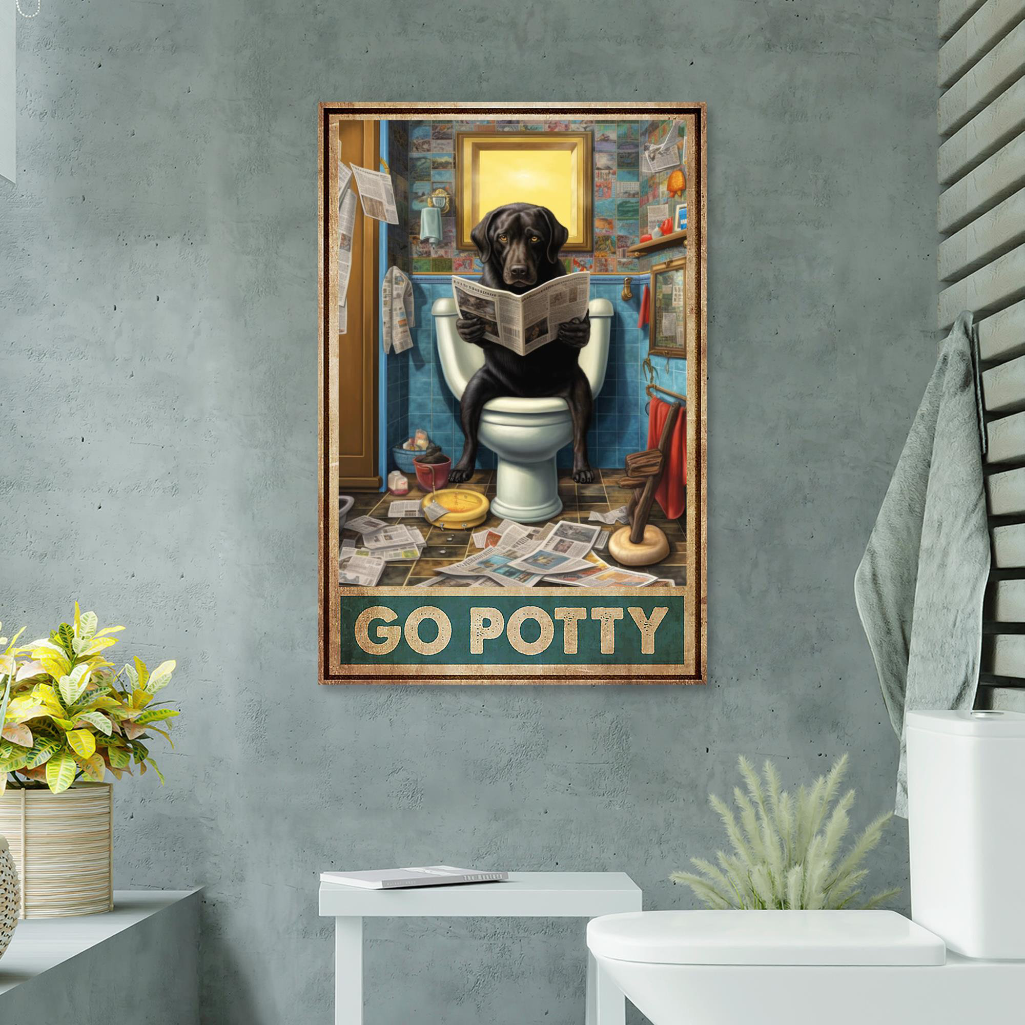 Trinx Black Dog Go Potty - 1 Piece Rectangle Graphic Art Black Dog Go ...