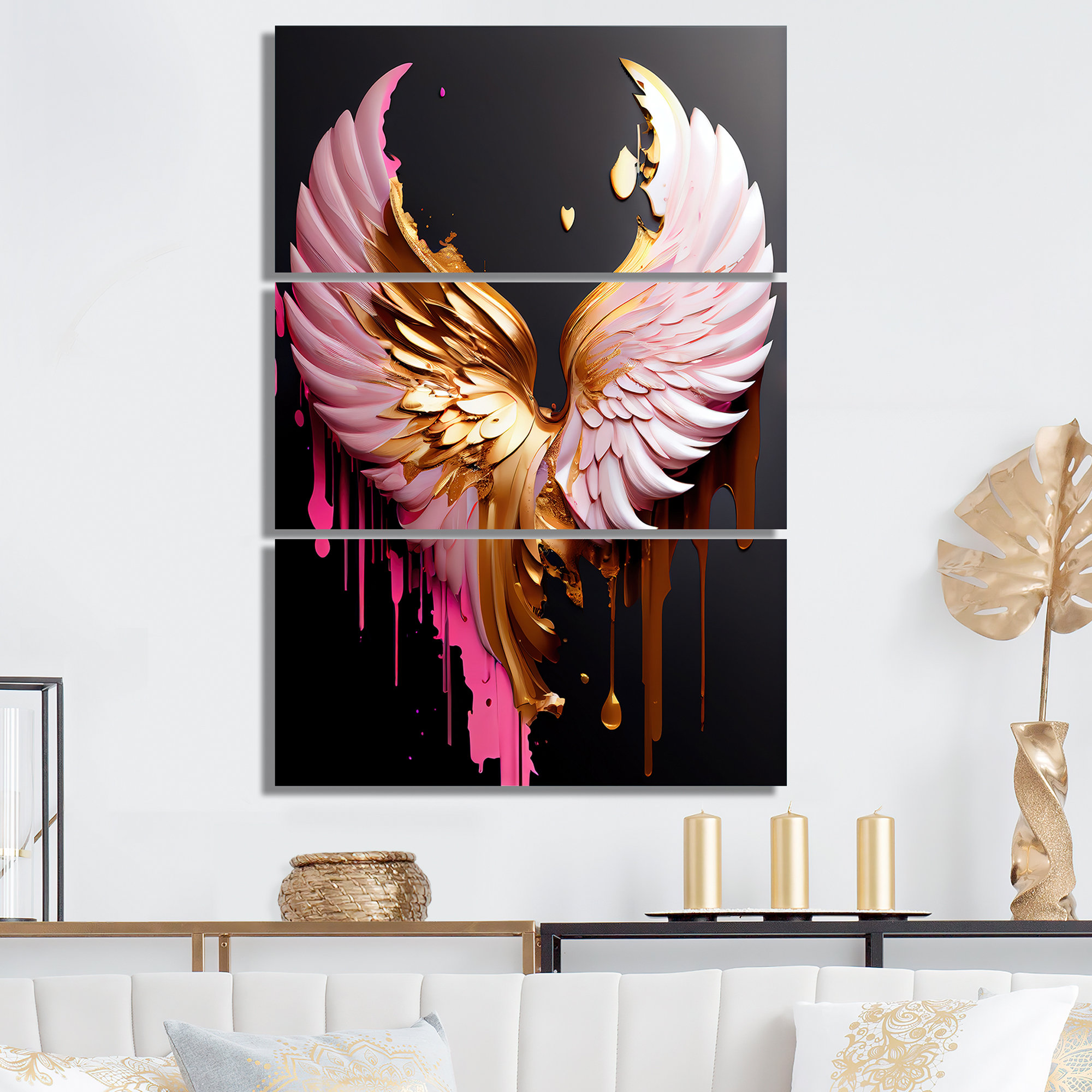 Everly Quinn Gold And Black Angel Wings I - Wings Angel Canvas Wall Art ...