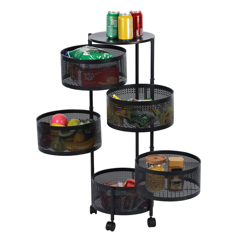 Latitude Run® Kitchen Storage Cart,5 Tier Circular Rotating Basket ...