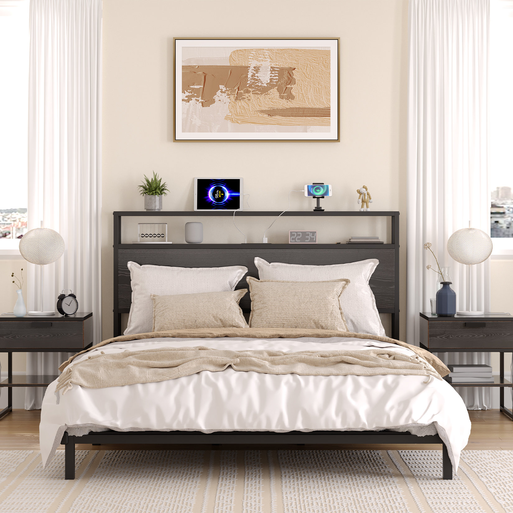 Wrought Studio™ Headboard With 2 Outlets, Led Lights And Usb Ports ...