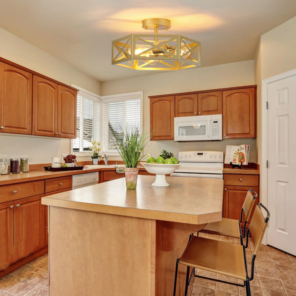 IFBECT 3 Light Hexagon Cage Flush Mount Ceiling Light Fixture | Wayfair