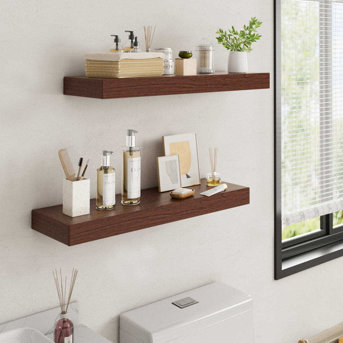 Millwood Pines Friesen 2 Piece Painted Wood Floating Shelves, Bathroom ...