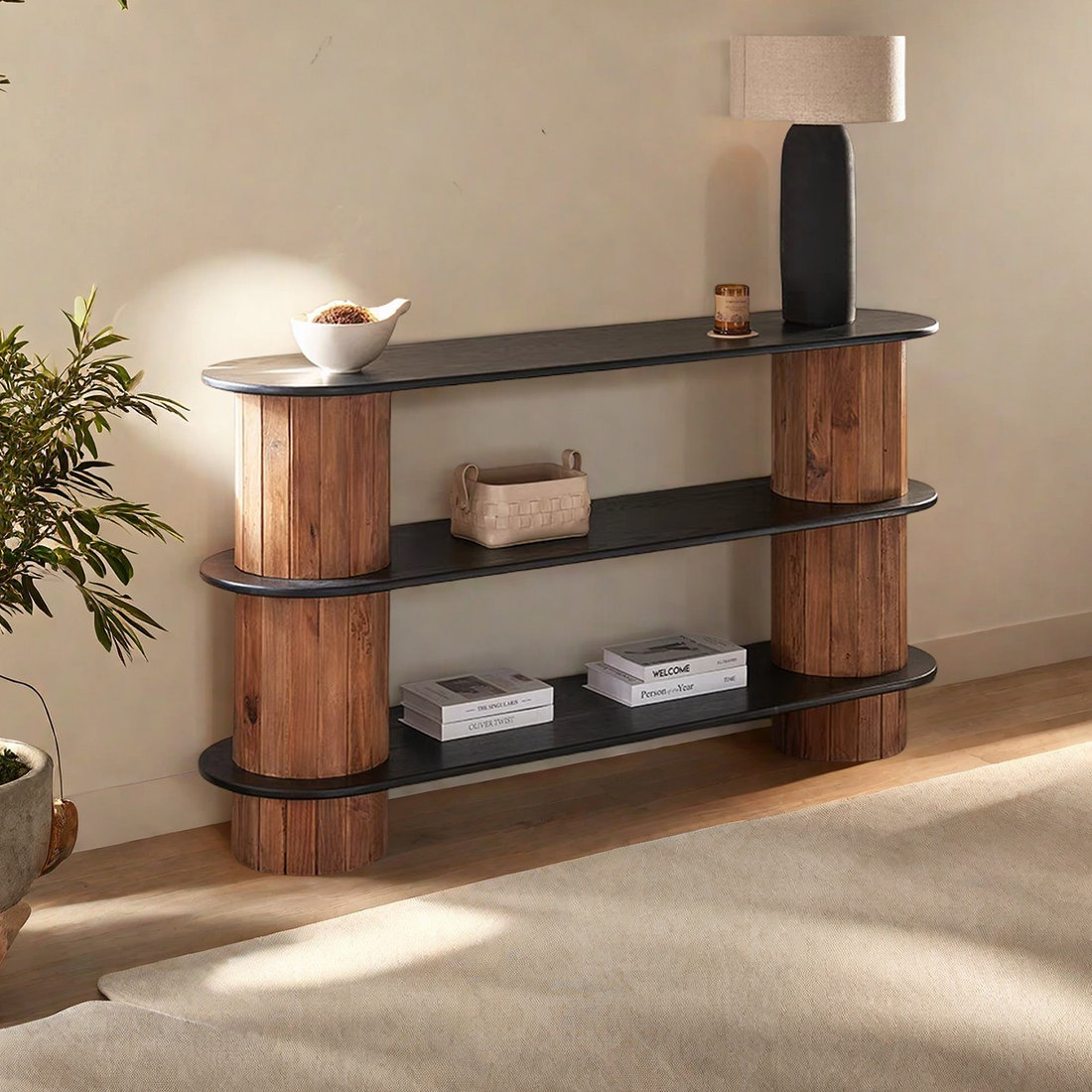 Hokku Designs Creative elliptical open storage console table | Wayfair