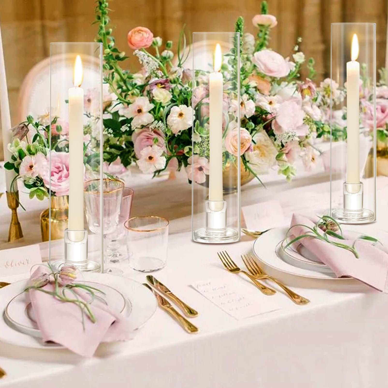 The Party Aisle™ Glass Candlestick Holders: Set Of 2 Taper Candle ...