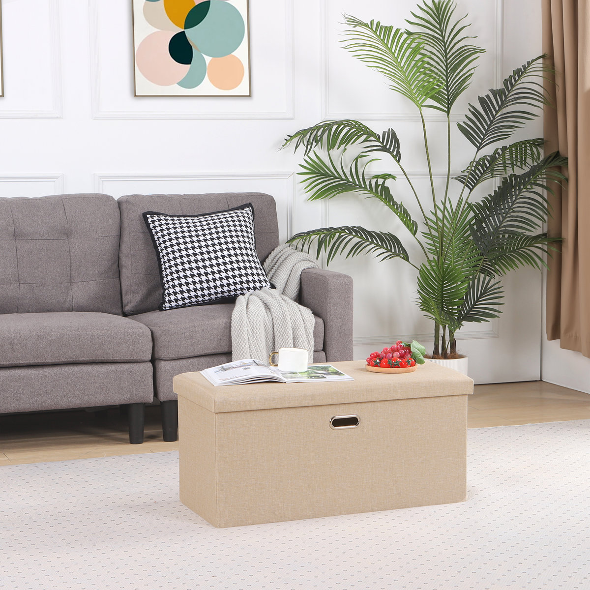 Ebern Designs 30Inches Foldable Storage Ottoman Bench, Storage Chest ...