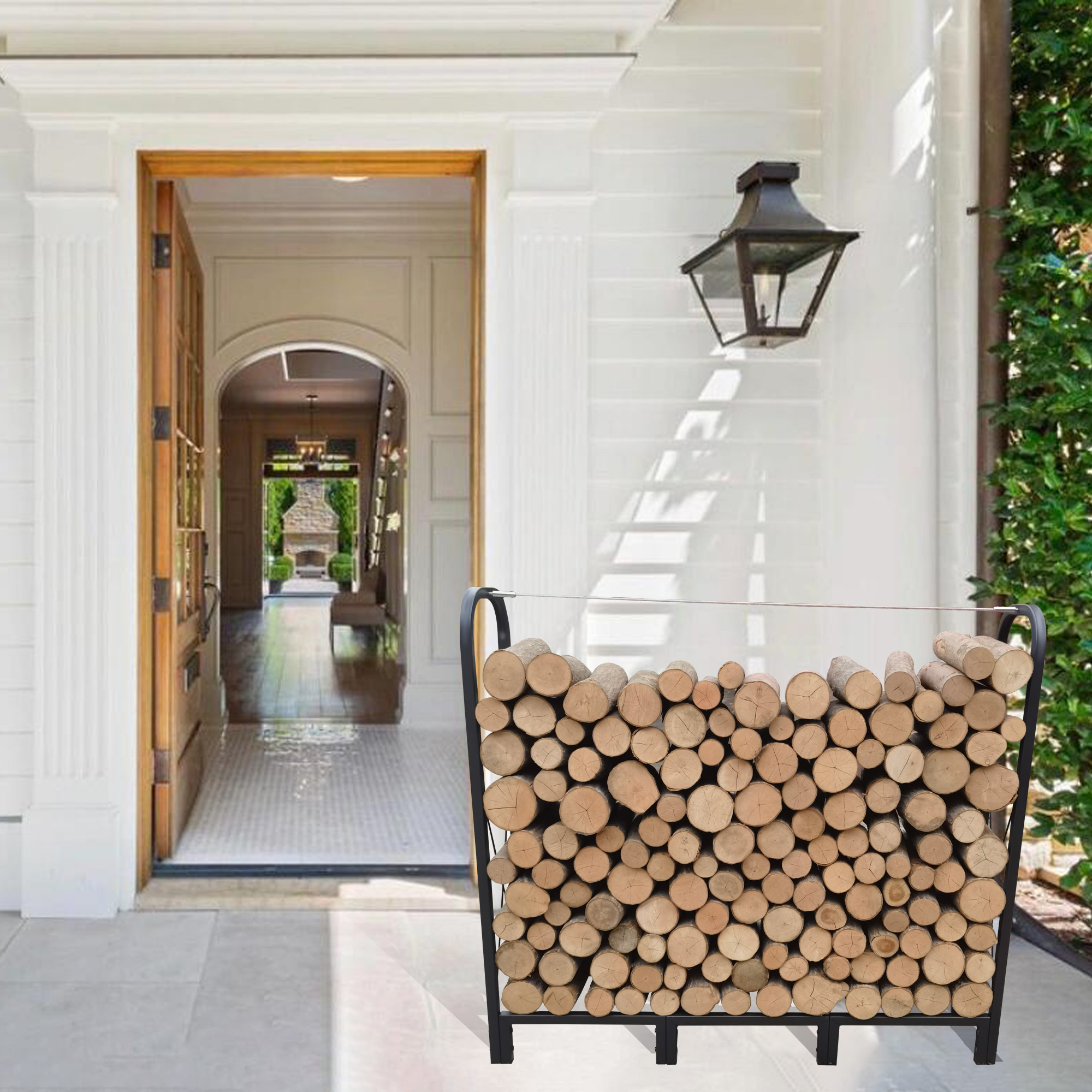 Arlmont & Co. Heavy Duty Log Shelf for Fireplace, Metal Pile Storage ...