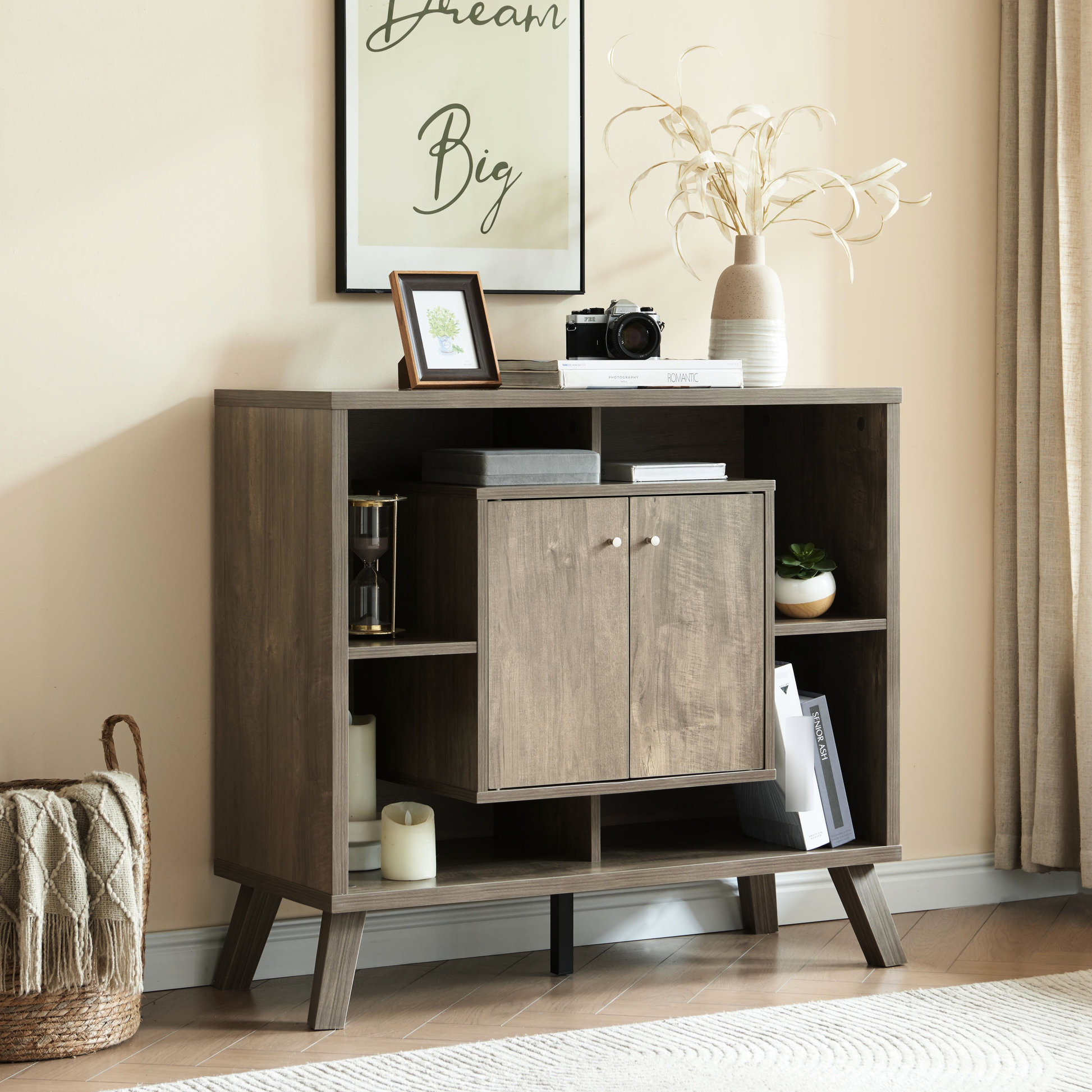 Latitude Run® Brown Particle Board + Two - Door Four Shelf Cabinet For ...