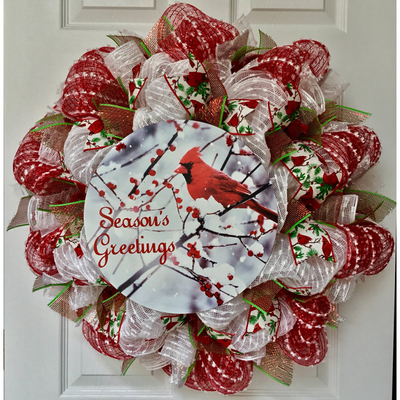 The Holiday Aisle® Seasons Greeting Cardinal Wreath | Wayfair