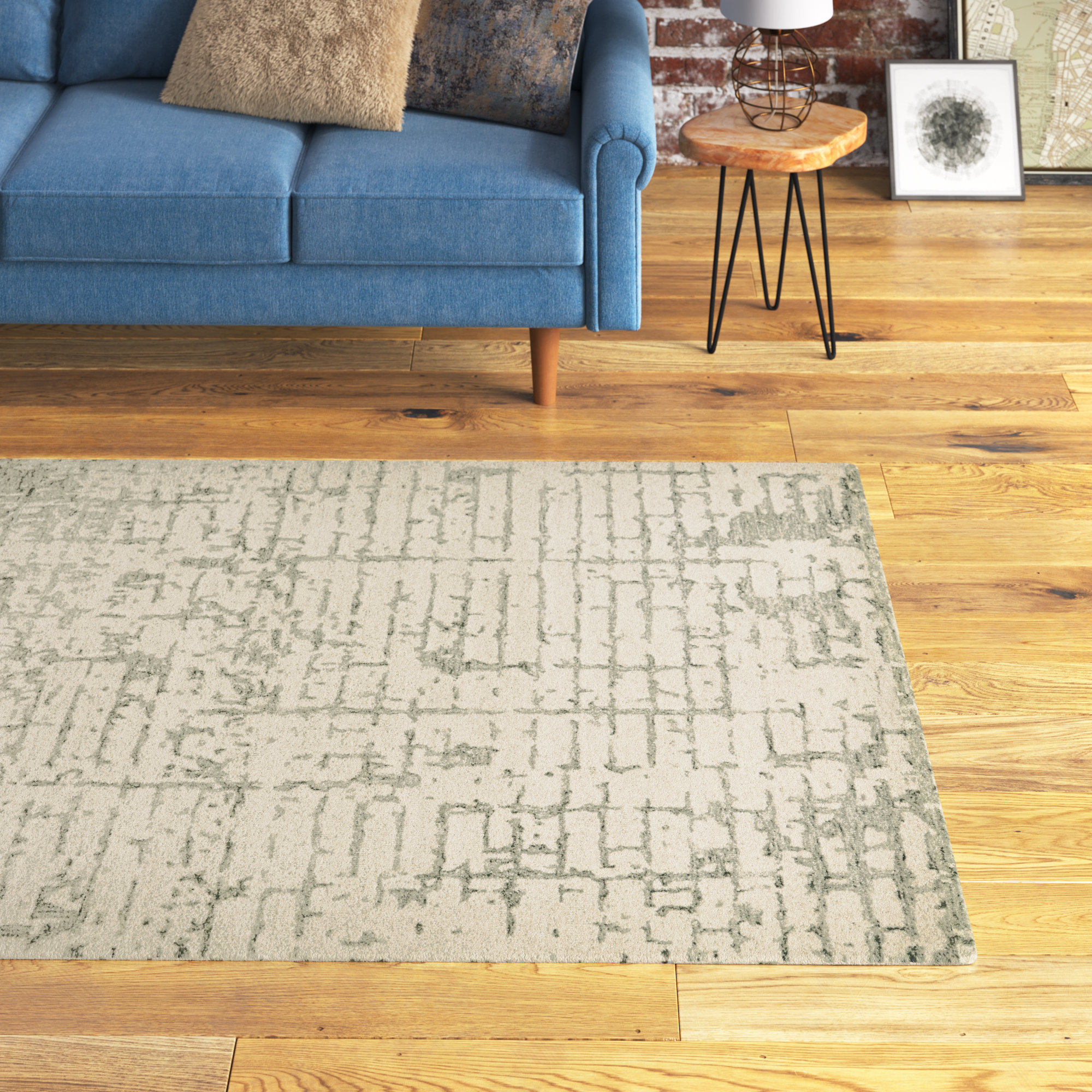 Steelside™ Emeril Premium Wool Rug, Vanilla Cream/Sky Grey, Abstract ...